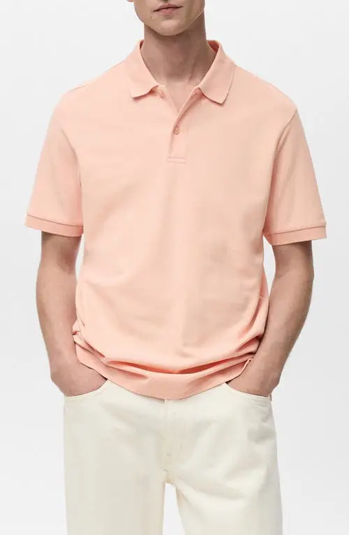 Mango Regular Fit Cotton Pique Knit Polo - Pastel Pink