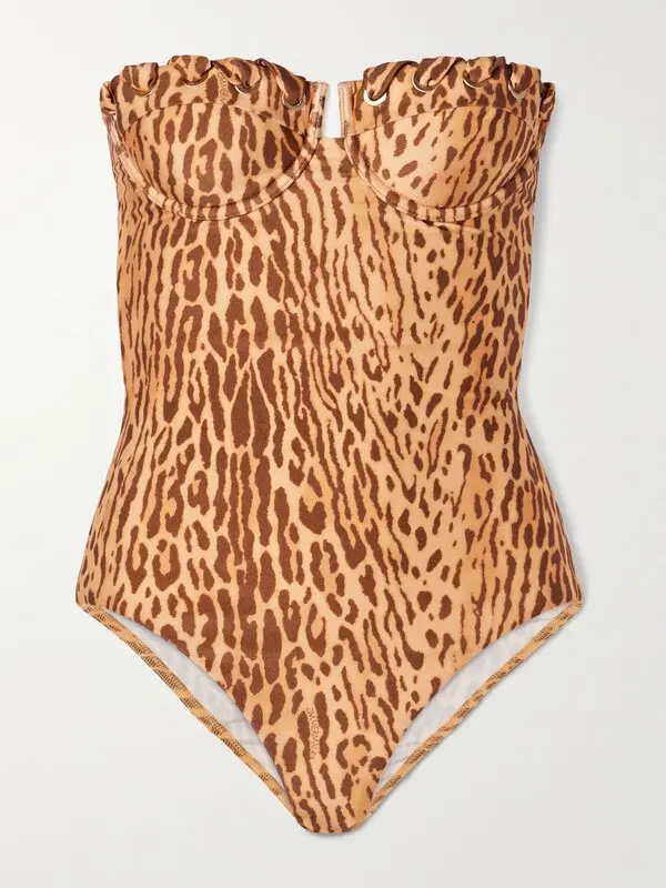 Zimmermann Cascadian Whipstitched Leopard-print Swimsuit - Brown