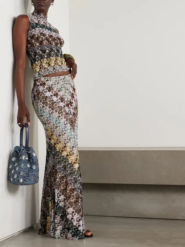 Missoni Striped Metallic Crocheted Lace Maxi Skirt