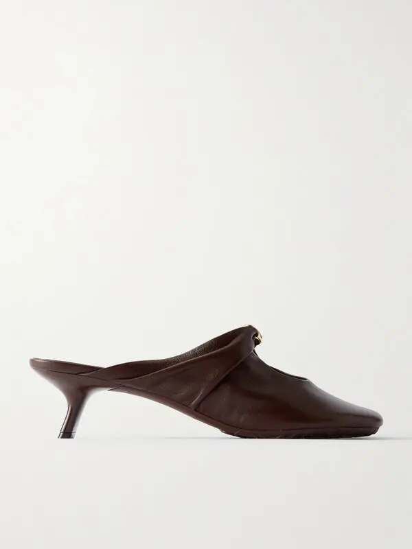 Loewe Pebble Embellished Cutout Leather Mules - Brown