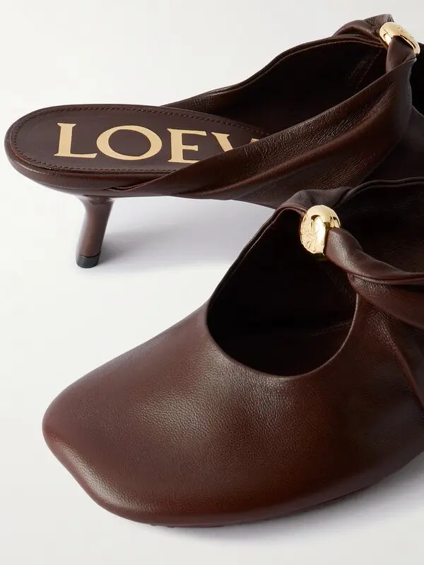 Loewe Pebble Embellished Cutout Leather Mules - Brown