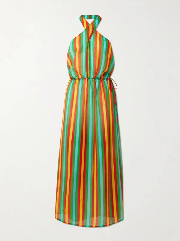 LIDO Striped Cotton And Silk-blend Halterneck Midi Dress - Multi