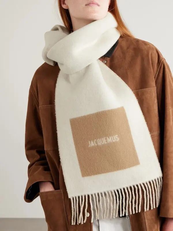 Jacquemus Fringed Wool-jacquard Scarf - Neutrals