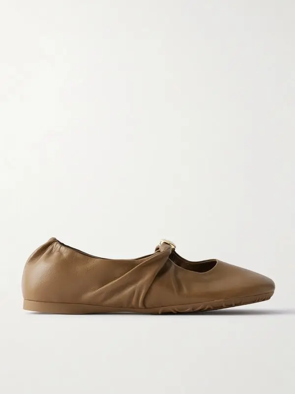 Loewe Pebble Embellished Leather Ballet Flats - Brown