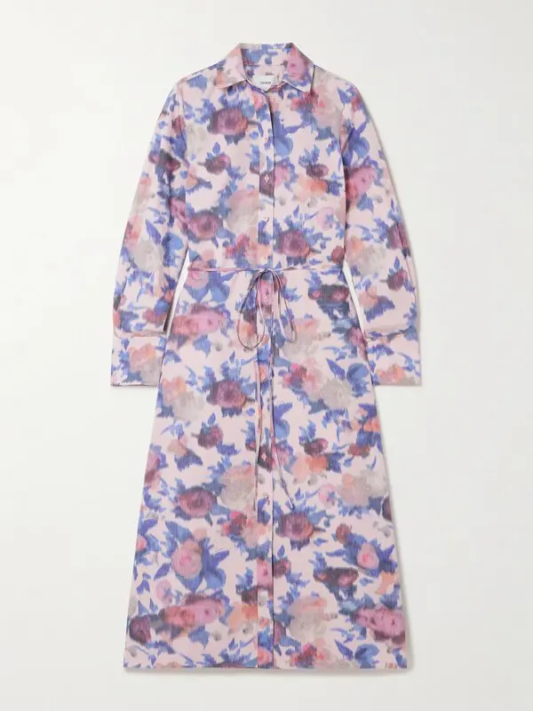 Erdem Belted Floral-print Cotton-poplin Midi Shirt Dress - Pink