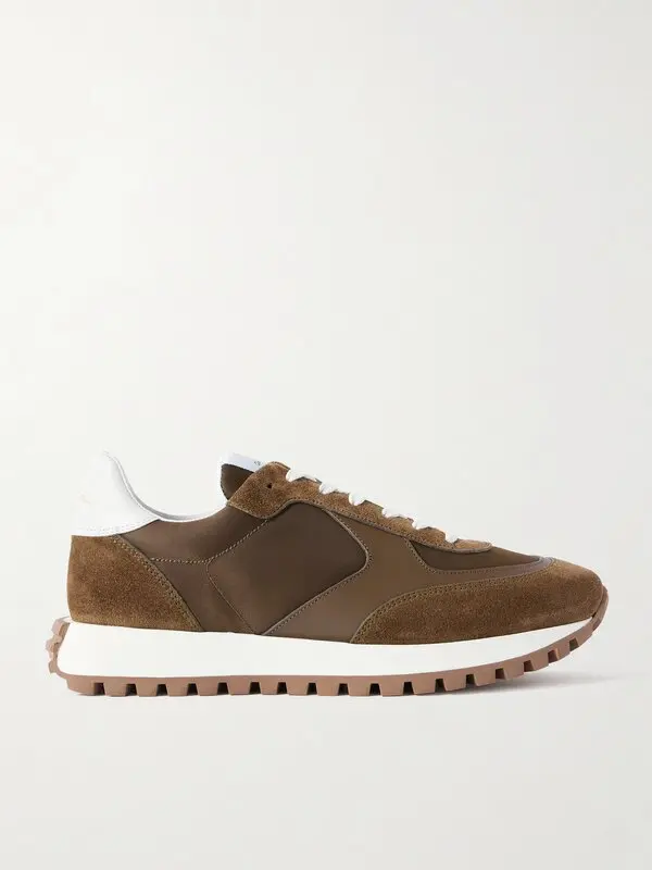 GIANVITO ROSSI Gravel Suede, Leather, And Shell Sneakers - Brown