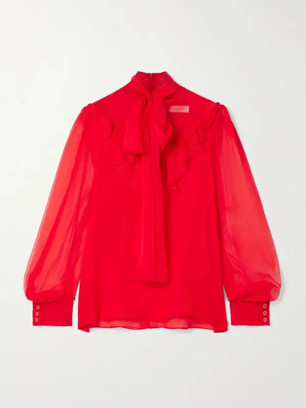Carolina Herrera Tie-neck Ruffled Silk-chiffon Blouse