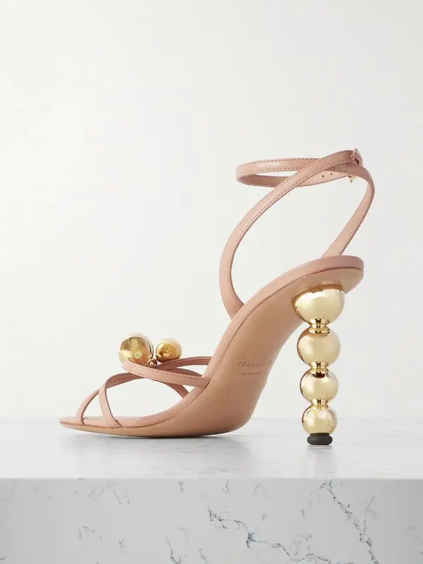 FERRAGAMO Karina Embellished Leather Sandals - Neutrals
