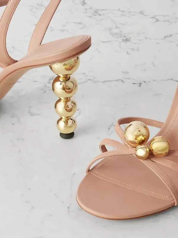 FERRAGAMO Karina Embellished Leather Sandals - Neutrals