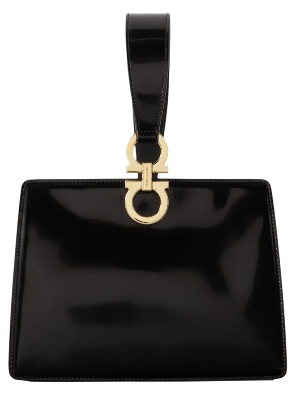 FERRAGAMO Mini Glossed-leather Clutch - Black