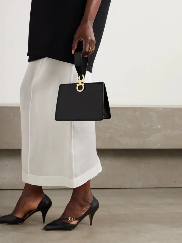FERRAGAMO Mini Glossed-leather Clutch - Black