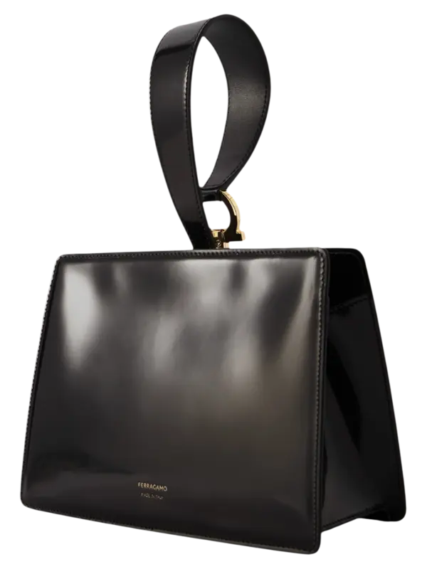 FERRAGAMO Mini Glossed-leather Clutch - Black
