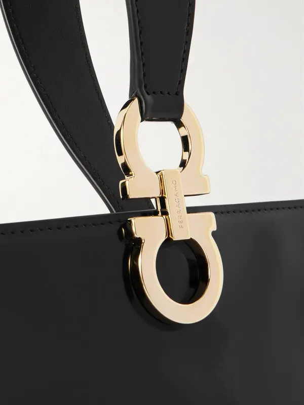 FERRAGAMO Mini Glossed-leather Clutch - Black