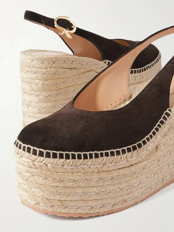 GIANVITO ROSSI 110 Suede Slingback Platform Espadrilles - Brown