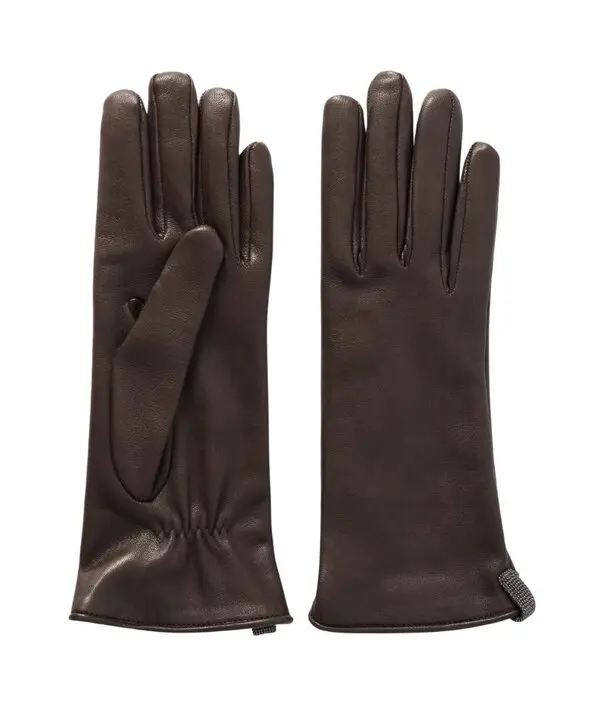 Brunello Cucinelli Bead-embellished Leather Gloves - Brown