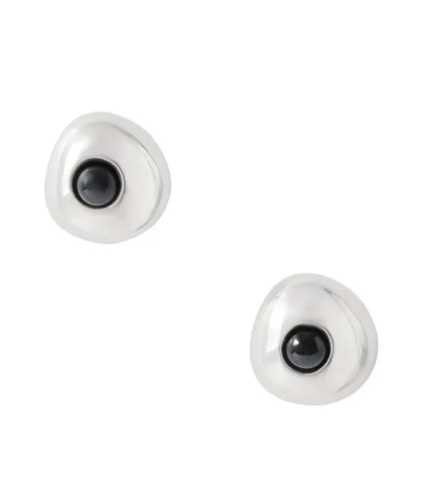 Agmes Large Doughnut Onyx Earrings - Silver
