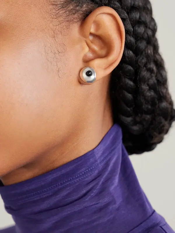 Agmes Large Doughnut Onyx Earrings - Silver