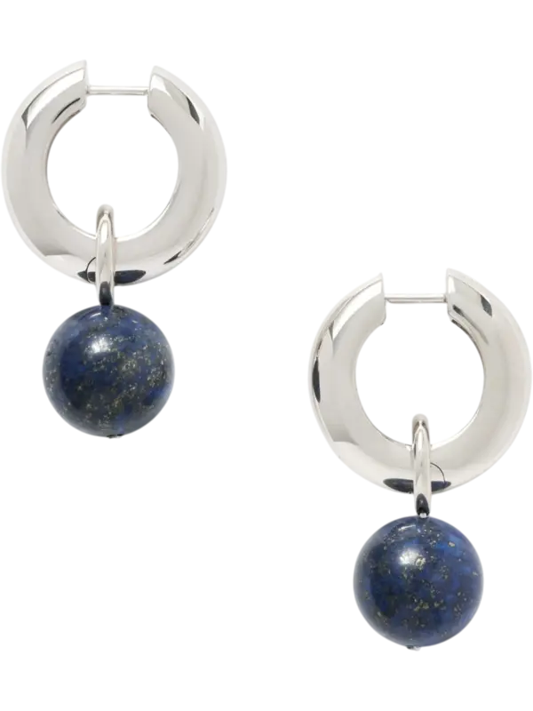 Agmes Sonia Recycled Sterling & Lapis Lazuli Hoop Earrings - Silver