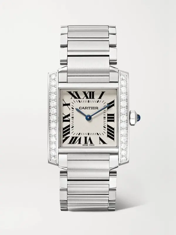 Cartier Tank Française 25.05mm Medium Stainless Steel And Diamond Watch - Silver