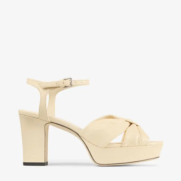 JIMMY CHOO Heloise 80 Elaphe Printed Leather Platform Sandals - Buttermilk