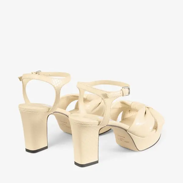 JIMMY CHOO Heloise 80 Elaphe Printed Leather Platform Sandals - Buttermilk
