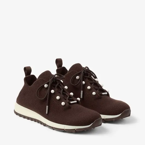 JIMMY CHOO Veles Cashmere Knit Trainers - Chocolate