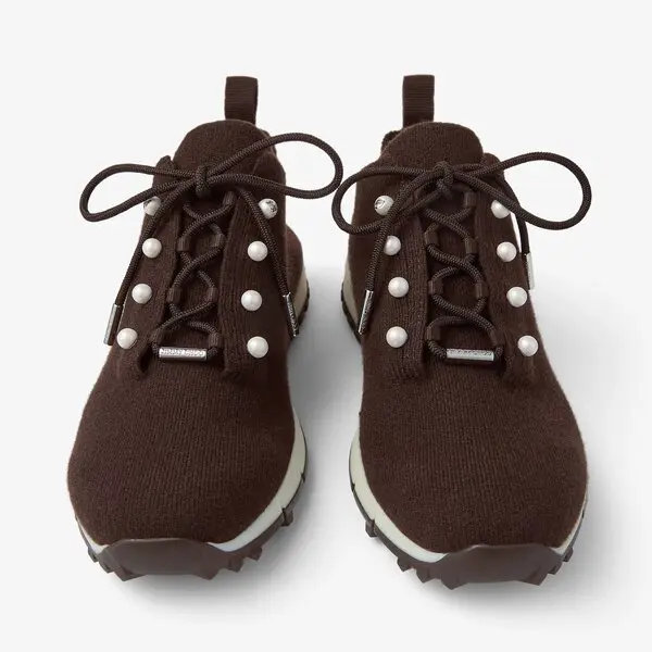JIMMY CHOO Veles Cashmere Knit Trainers - Chocolate