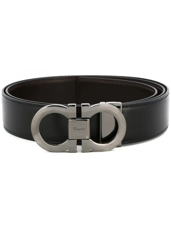 FERRAGAMO Smooth Leather Reversible Gancini Belt - Black