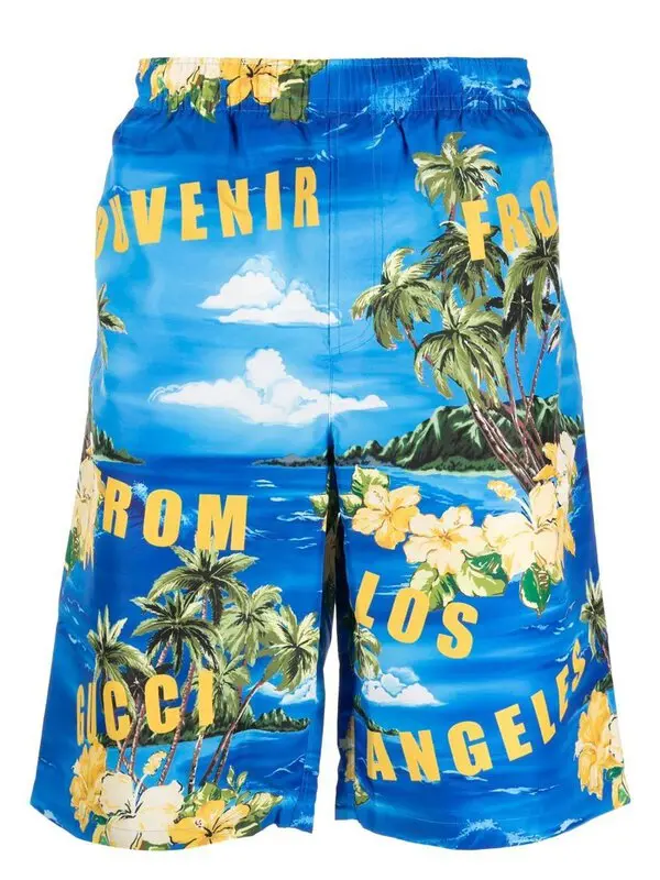 Gucci Printed Swim Shorts - Blue