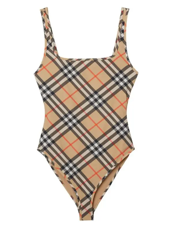 Burberry Check Swimsuit - Beige