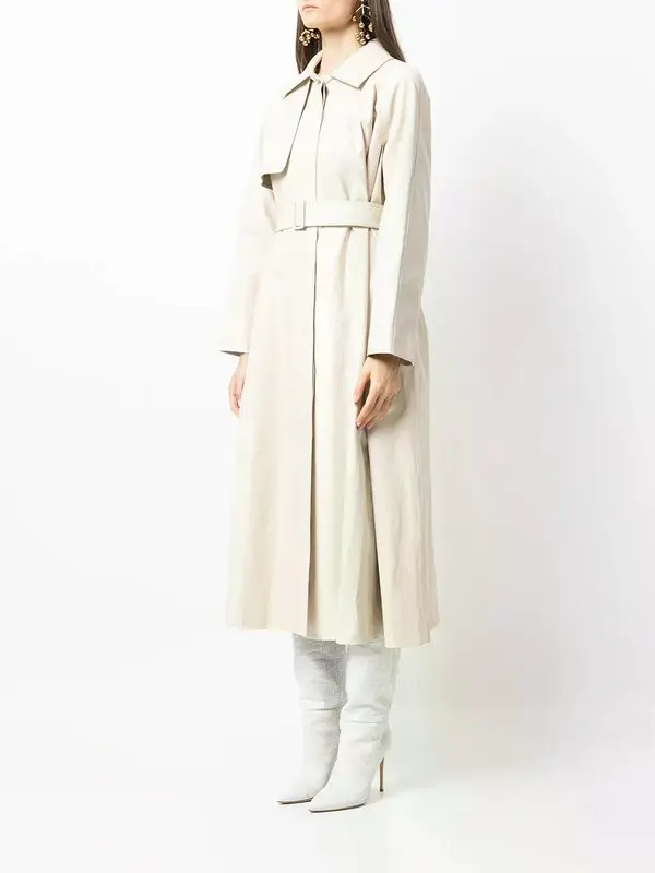Goen.j Faux-leather Belted Trench Coat