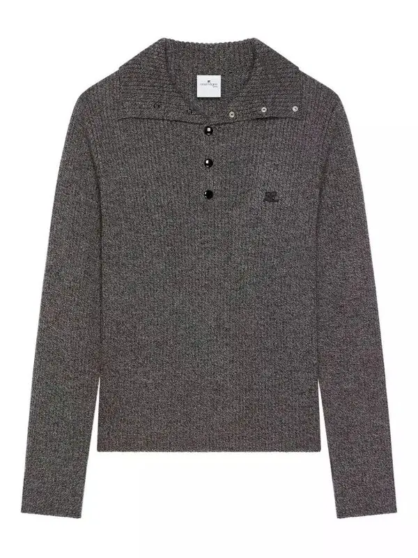 COURREGES Ribbed-knit Polo Top - Grey