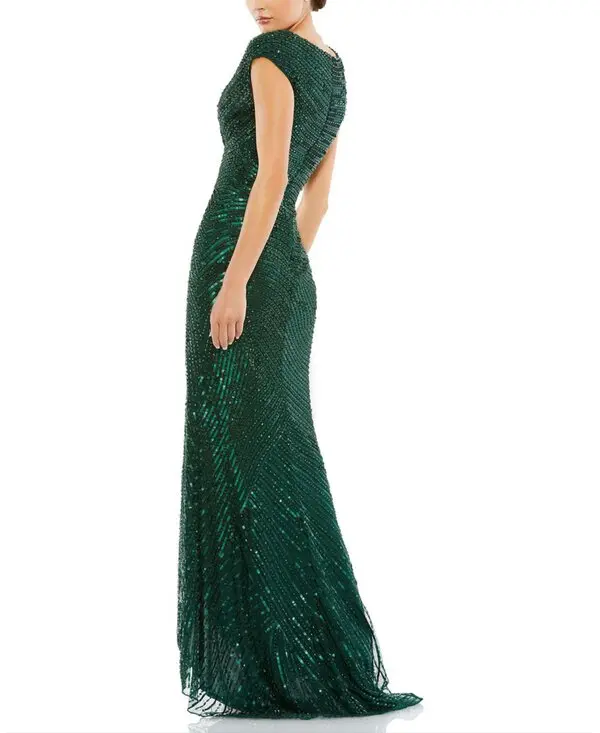 Mac Duggal Cap Sleeve Sequined Gown - Forest Green