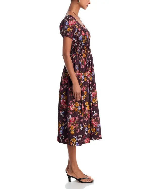 knee length dresses for ladies Puff Short Sleeve Square Neck Midi Dress – English Factory main image 0