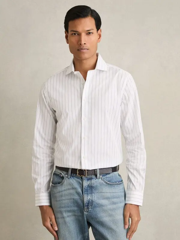 REISS Mayfair Cotton Cutaway Collar Stripe Shirt