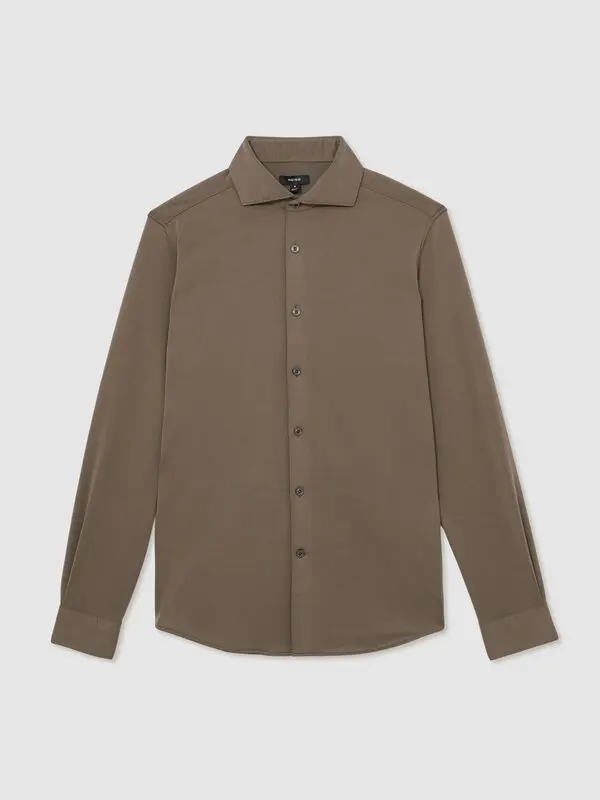 REISS Bobby Modal Blend Cutaway Collar Shirt - Mink
