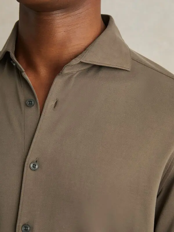 REISS Bobby Modal Blend Cutaway Collar Shirt - Mink