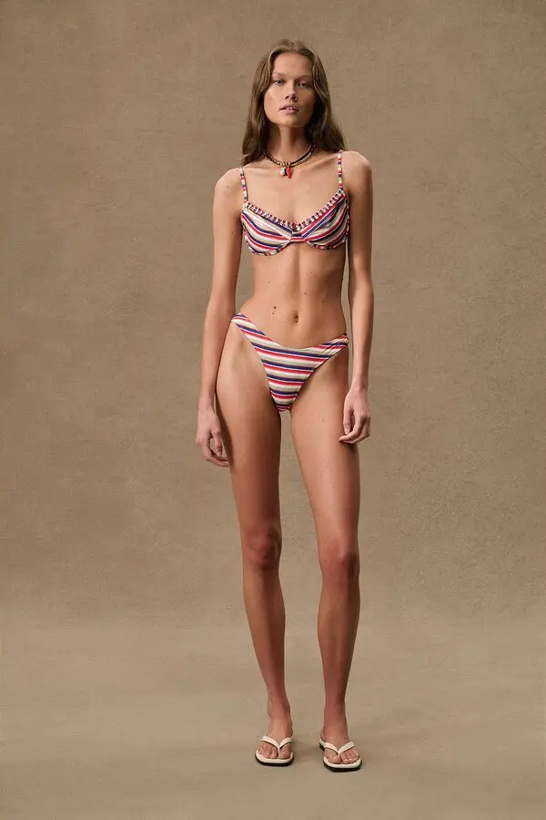Heavy Manners High Cut Cheeky Bikini Bottom - Stripe 2