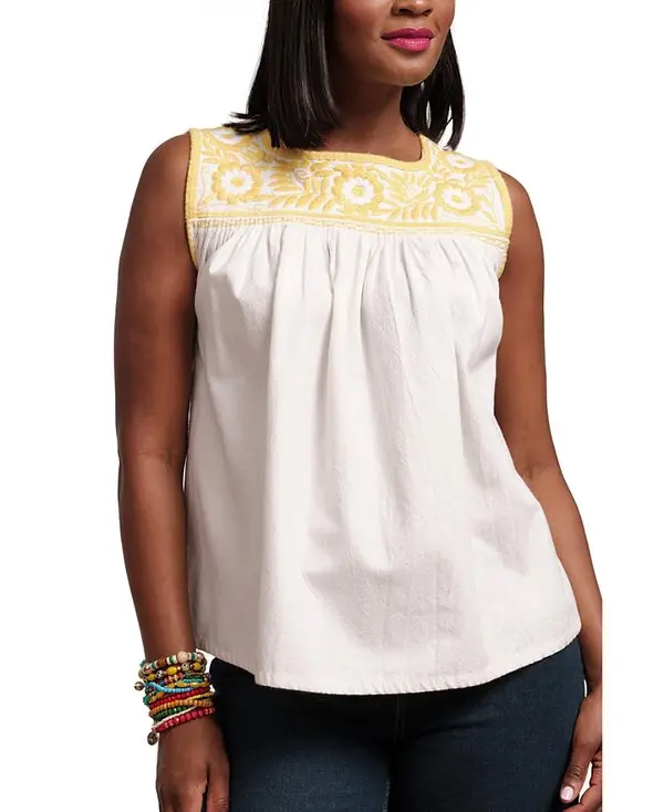 FRANCES VALENTINE Jess Floral Embroidered Top - White/yellow