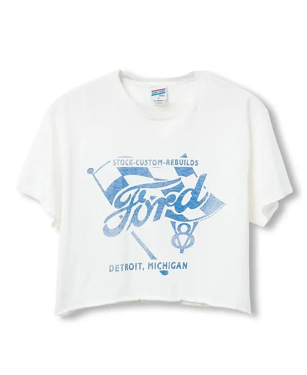Junk Food Clothing Ford Flag Flea Market Crop Tee - White