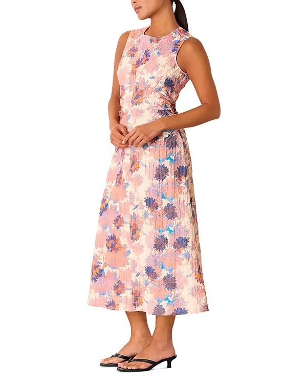 Whistles Petite Floral Textured Midi Dress - Pink/multi