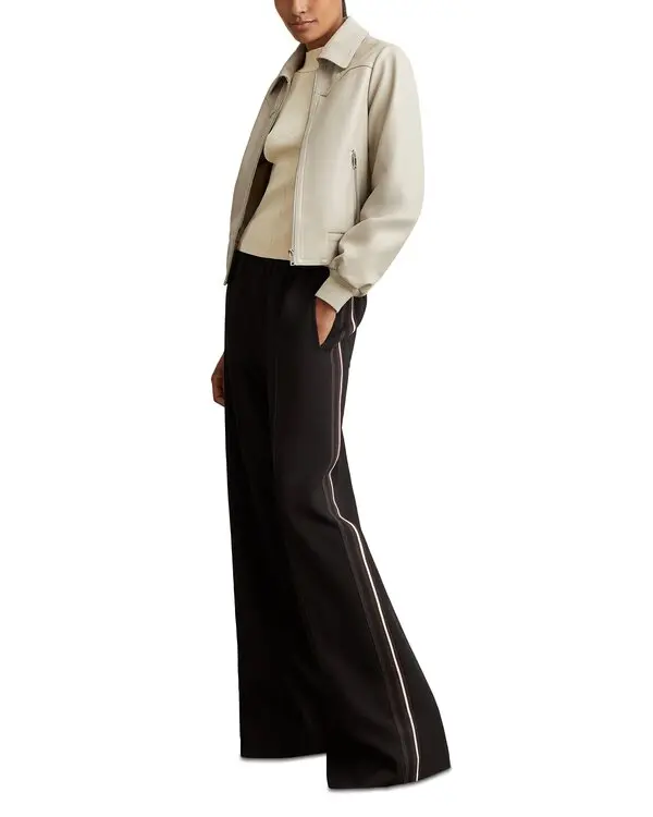 REISS Side Stripe Wide Leg Trousers - Black