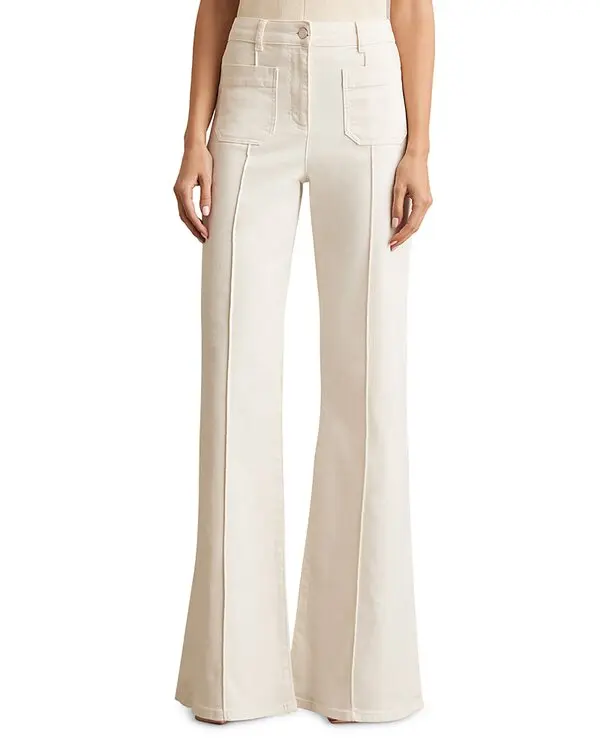 REISS Sakura Flare Patch Pocket Jeans - Ecru