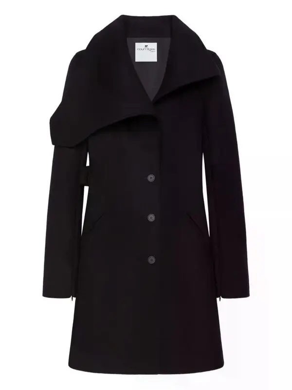 COURREGES Asymmetric-lapel Button-up Coat - Black