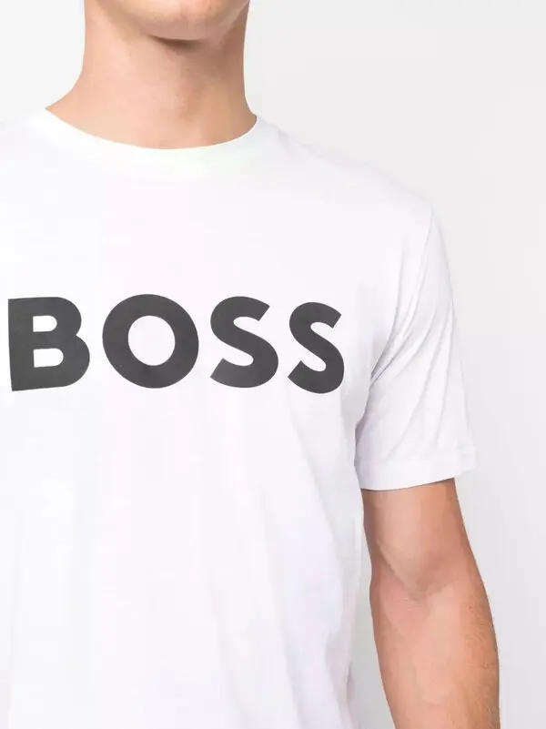 BOSS Cotton-jersey T-shirt With Large Logo Print - White