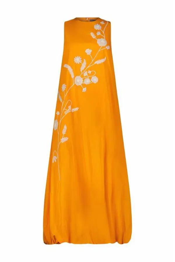 Lela Rose Corded Floral Embroidery Bubble Midi Dress In Orange