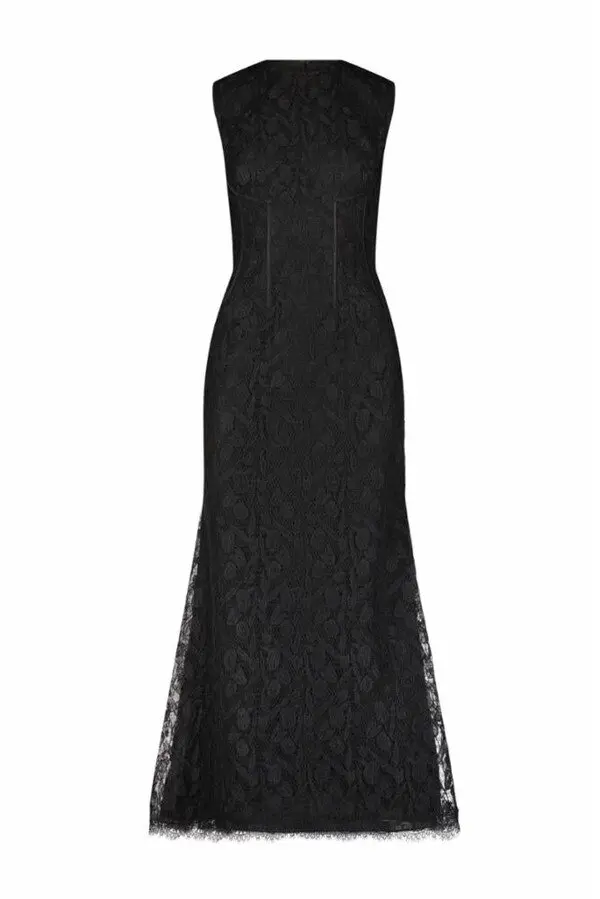 Lela Rose Tulip Lace Seamed A-Line Dress In Black 50% Off