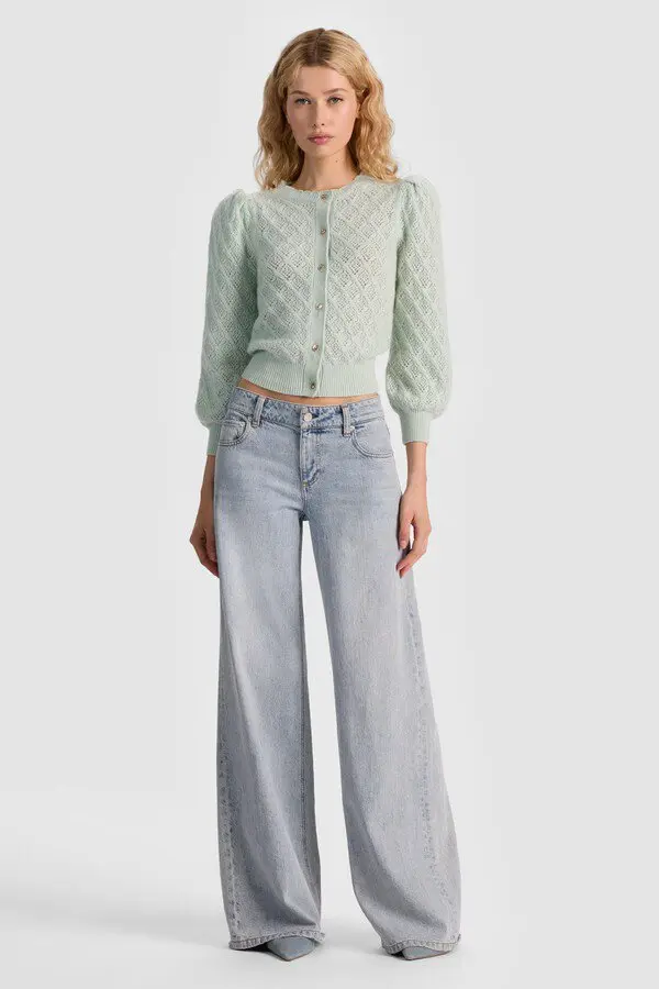 Alice + Olivia Doris Pointelle Cashmere Cardigan - Green