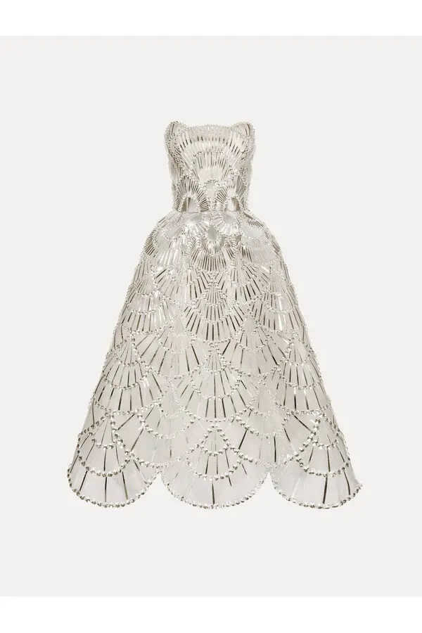 green emerald velvet dress Scallop shell inspired dress consisting of a bustier embroidered with