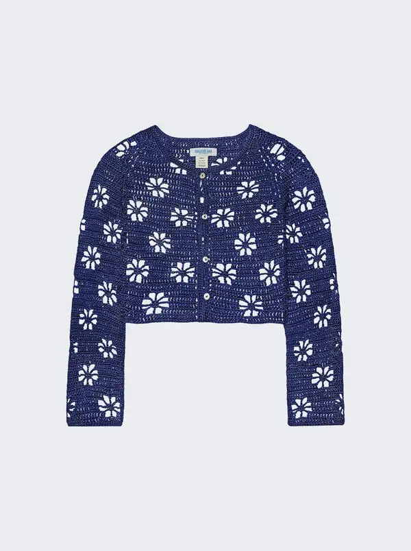 Calle Del Mar Floral Crochet Cardigan - Navy